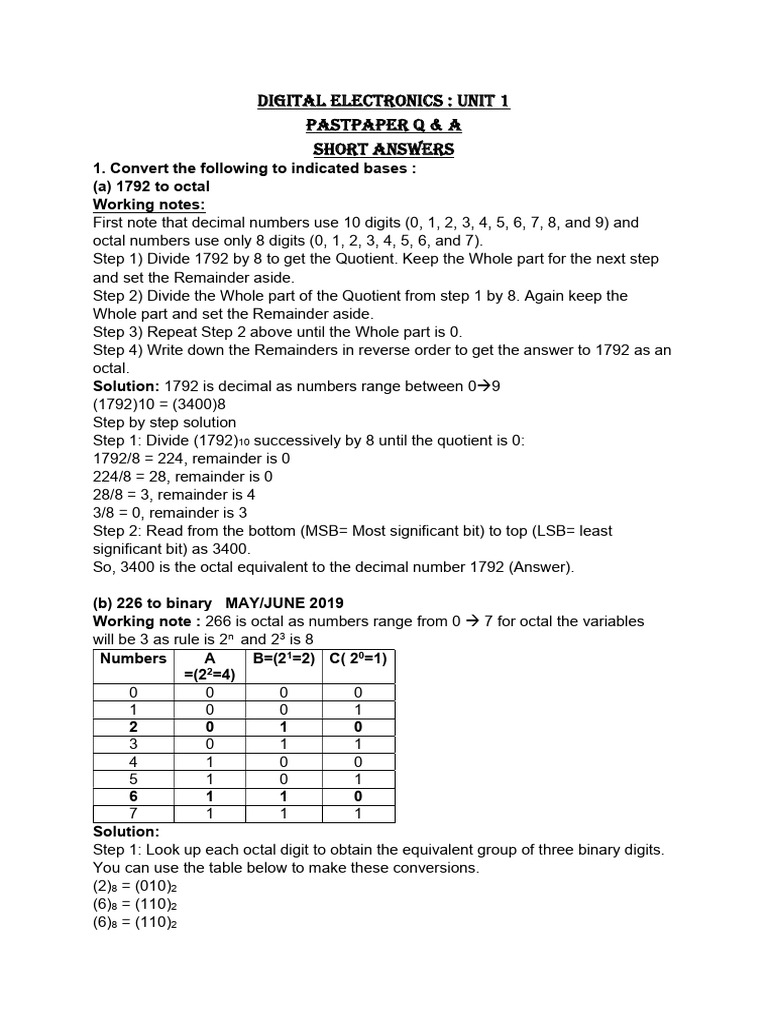 Digital Electronics and Logic Design - Unit 1 Past Paperq&A | PDF