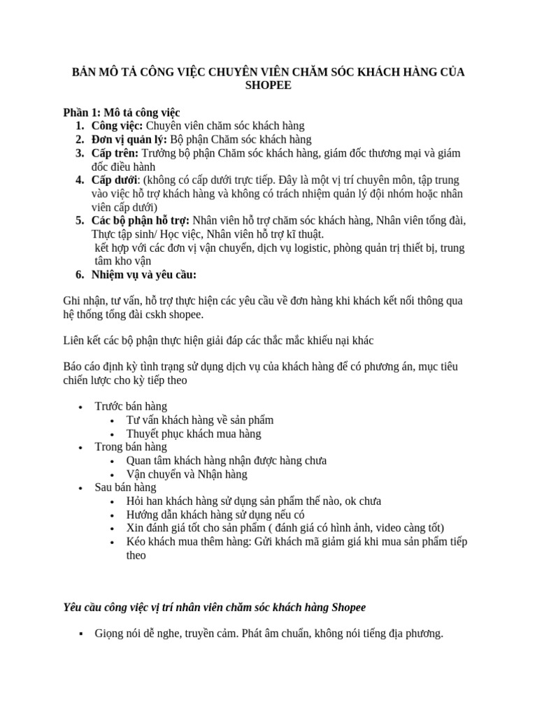 B N MTCV Chuyên Viên CSKH | PDF