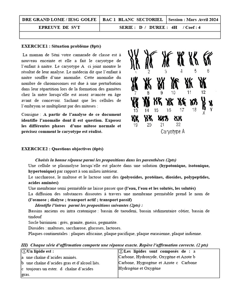 Quelques Ex SVT 1 Ère D 2023-24 | PDF
