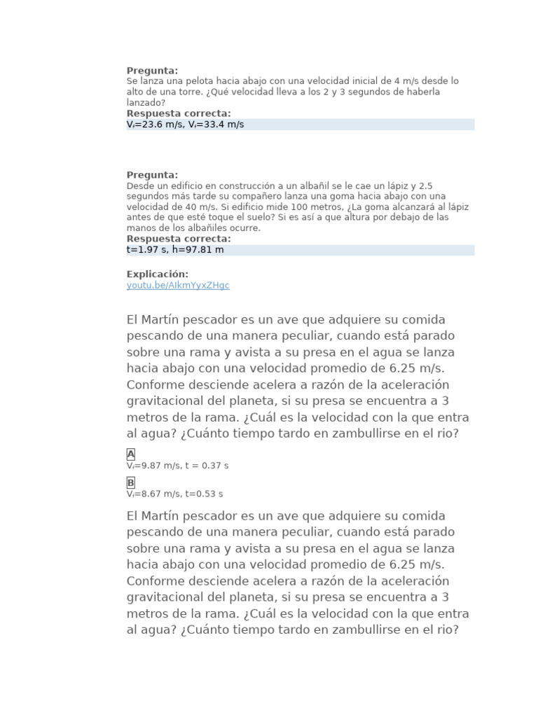 Caida Libre Pdf Ciencia Y Matemáticas