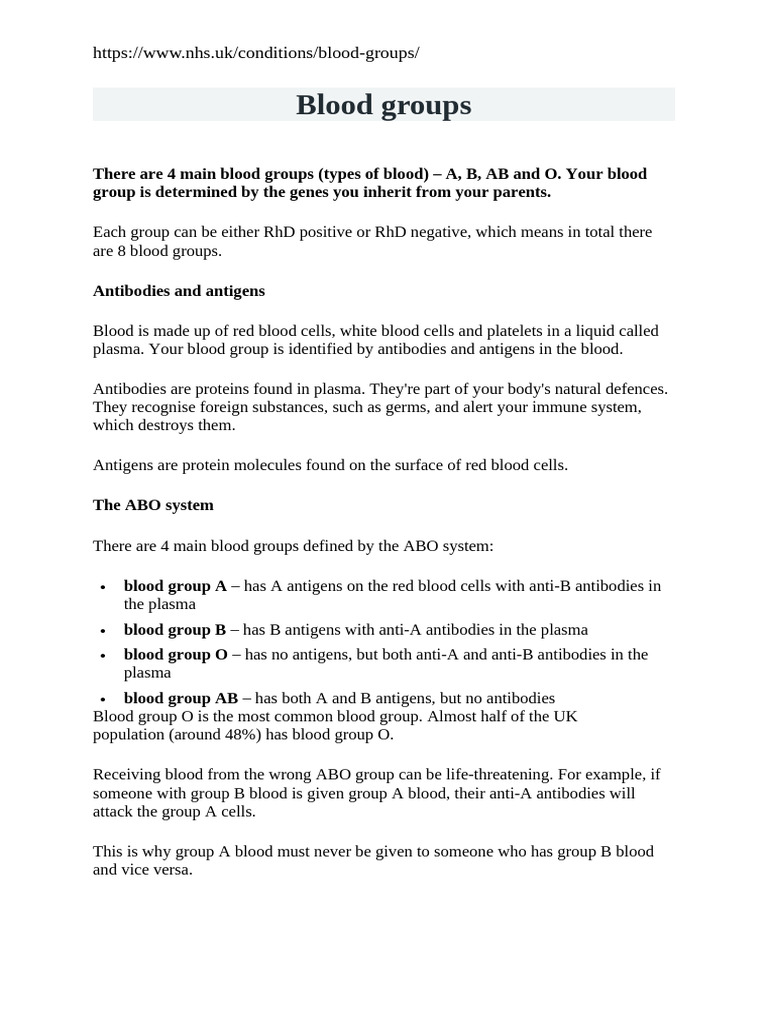 Blood Groups - Handout U1 | PDF