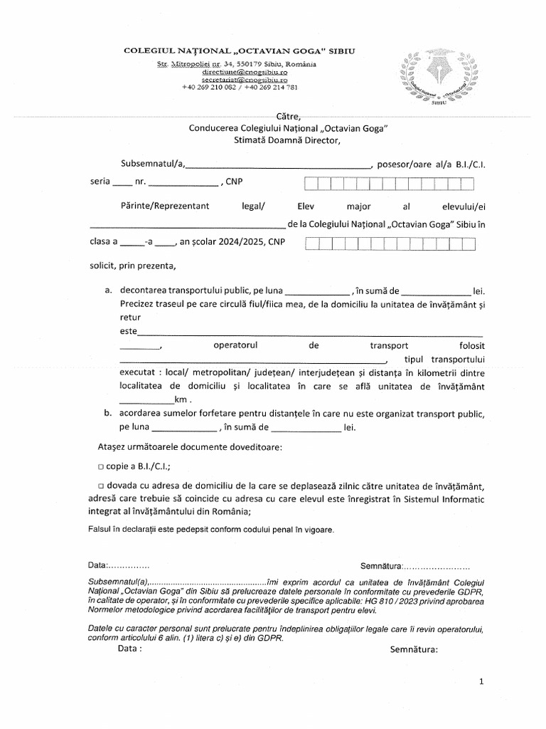 cerere transport gratuit | PDF