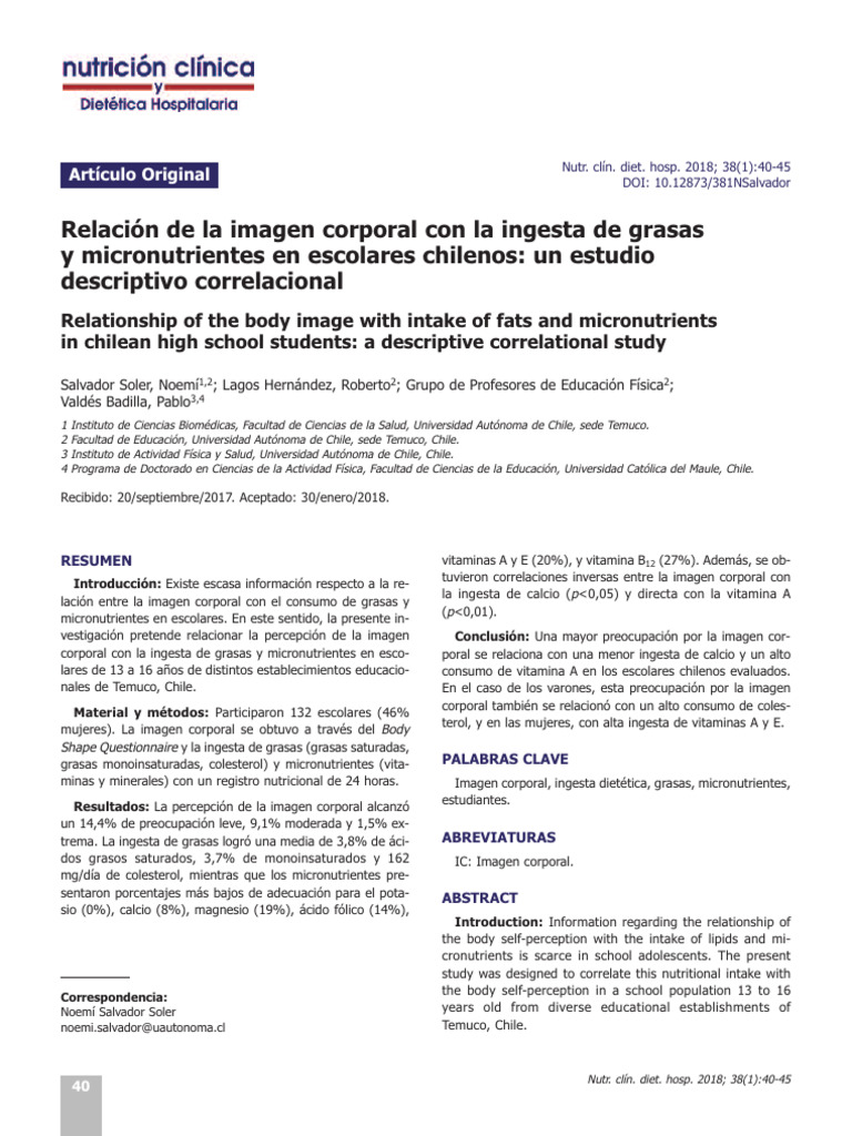 Relationship of The Body Image With Intake of Fats and Micronutrients ...