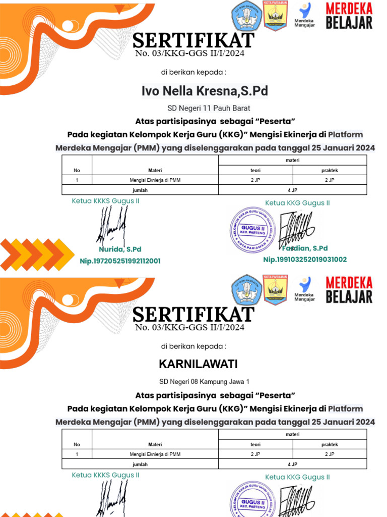 Sertifikat KKG Pertama | PDF