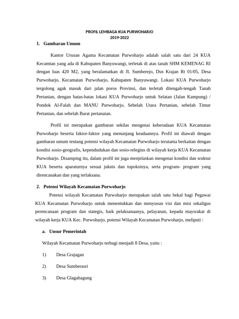 Profil Lembaga Kua Purwoharjo | PDF