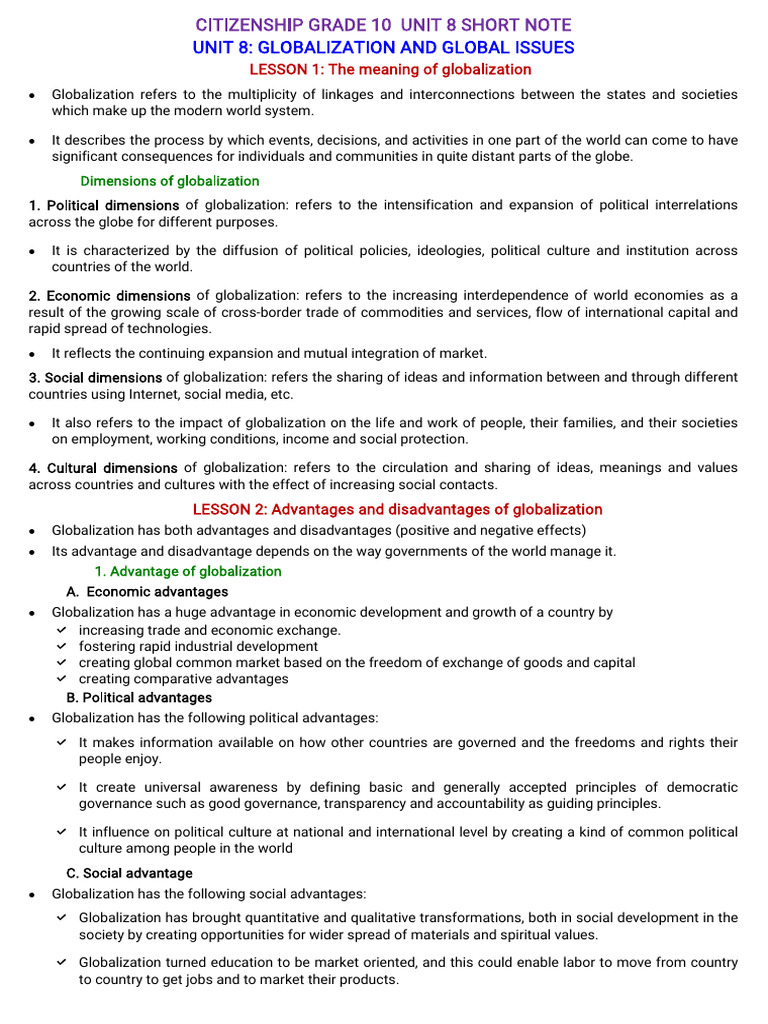 Cit - Gr-10 Unit 8 Short Note (Enchu) | PDF