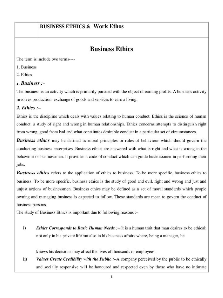 Business Ethics Work Ethos | PDF