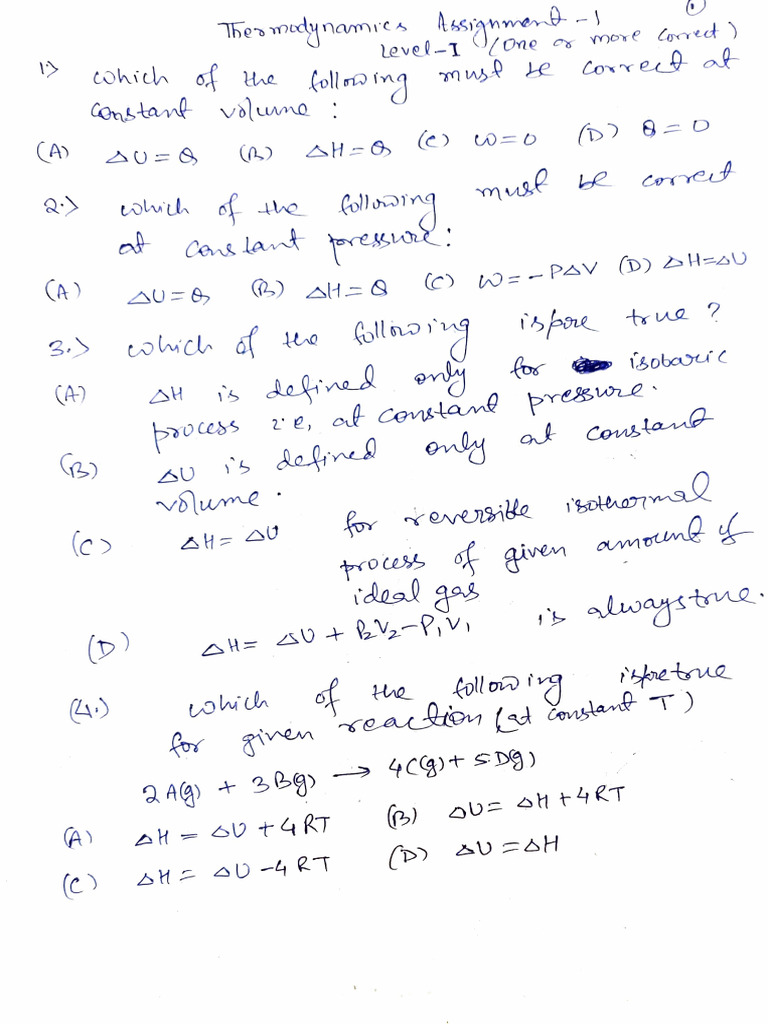 Thermodynamics Assignment I | PDF