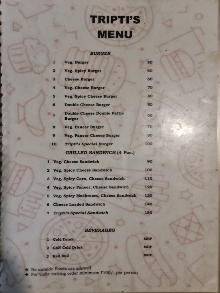Tripti's Menu N | PDF | Hamburgers | Pizza