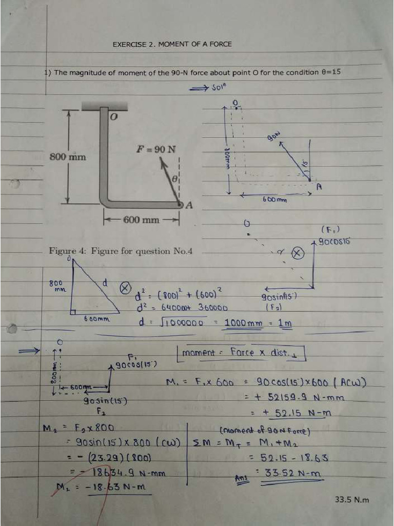 Exercise On Moment of Force | PDF