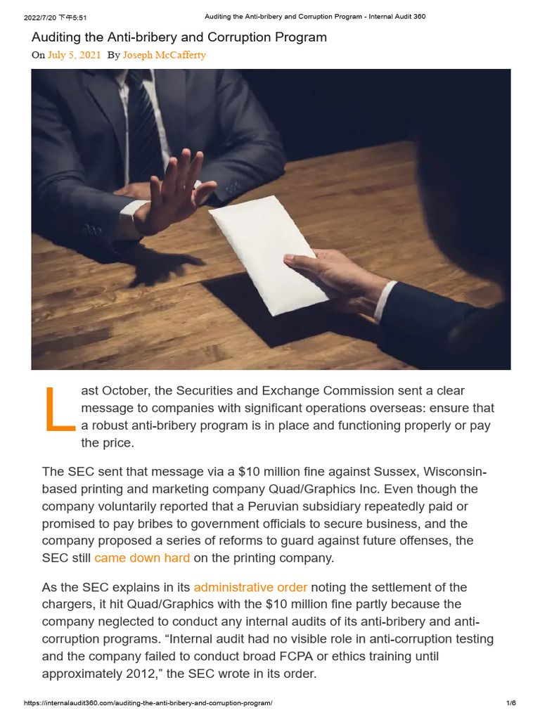 Auditing The Anti-Bribery and Corruption Program | PDF