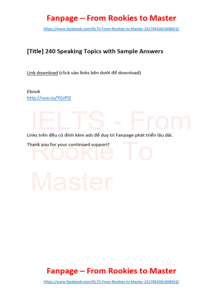 240 Speaking Topics With Sample Answers Compress | PDF