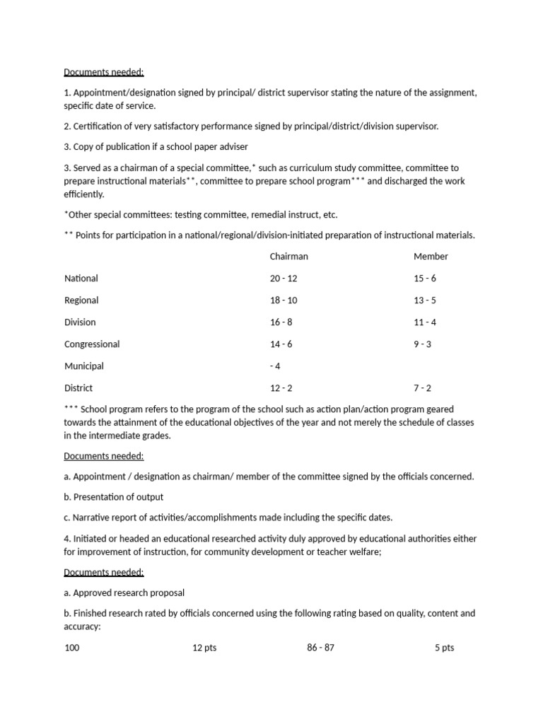 Point System in Teacher Assessment | PDF | Teachers