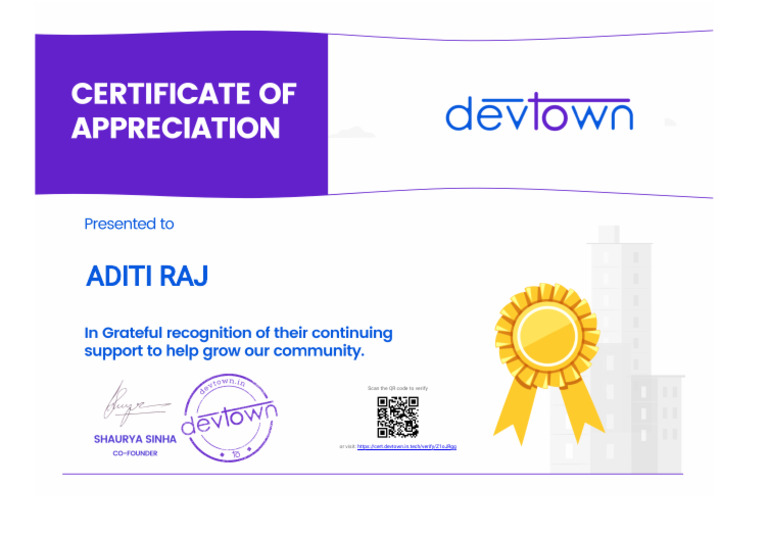 Devtown Appreciation Certificate | PDF