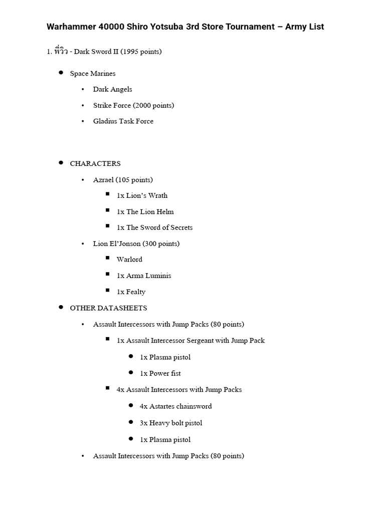 WH40K 3rd Store Championship List | PDF