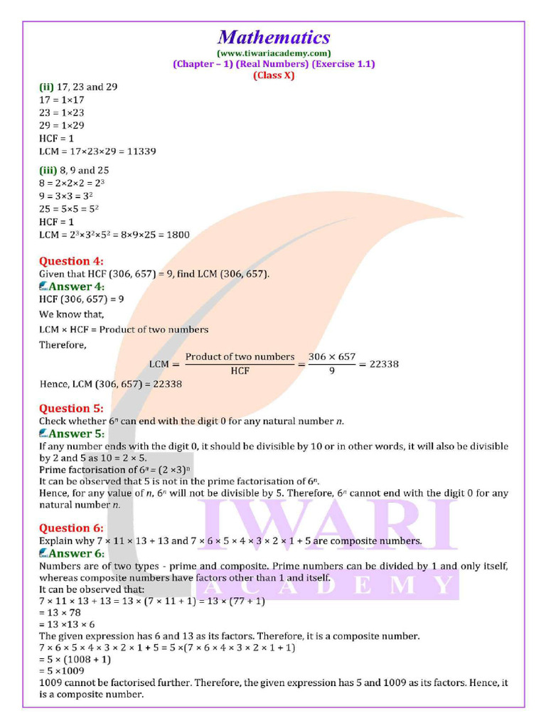 10 Maths Solutions Exercise 1 1 2 | PDF