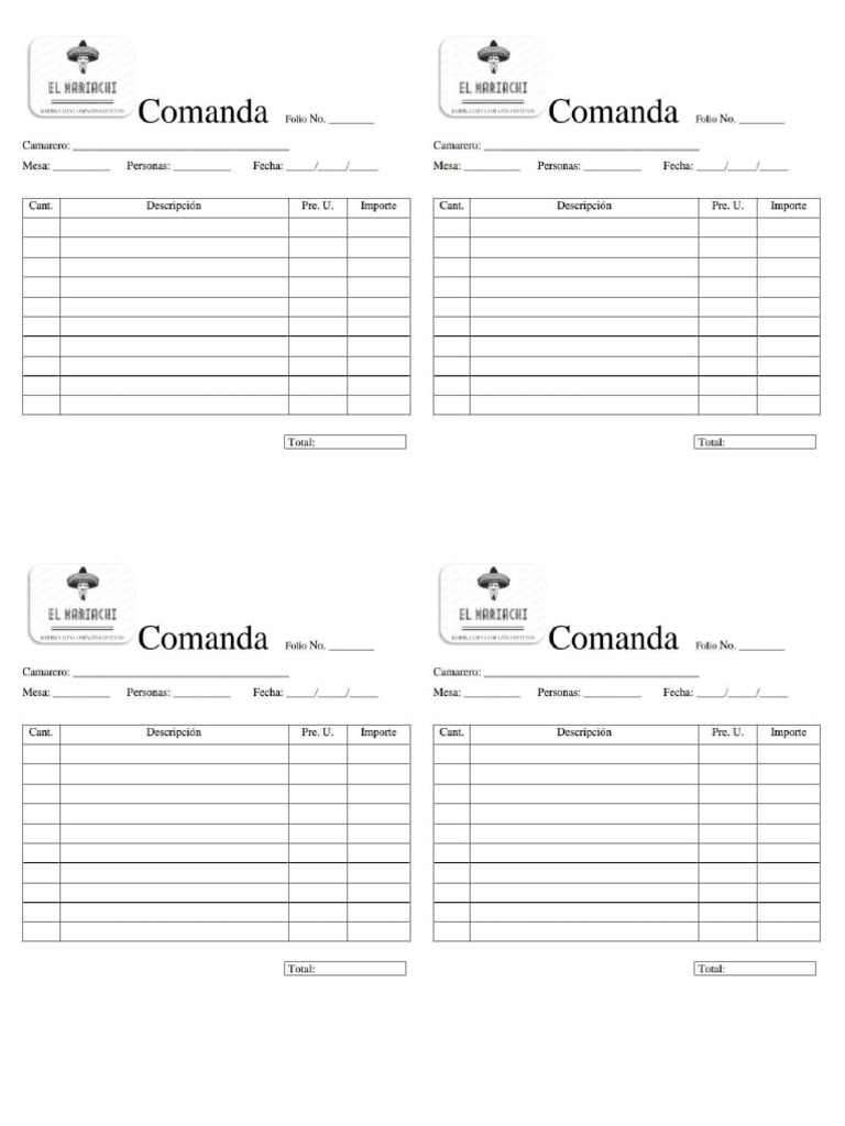 Comandas 4 en 1 Hoja | PDF