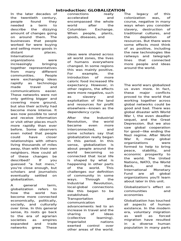 Globalization Reading | PDF