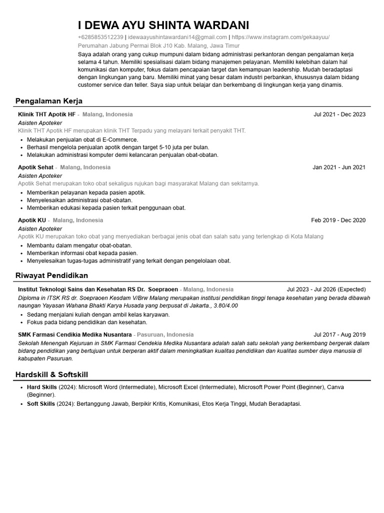 I Dewa Ayu Shinta Wardani-Resume | PDF