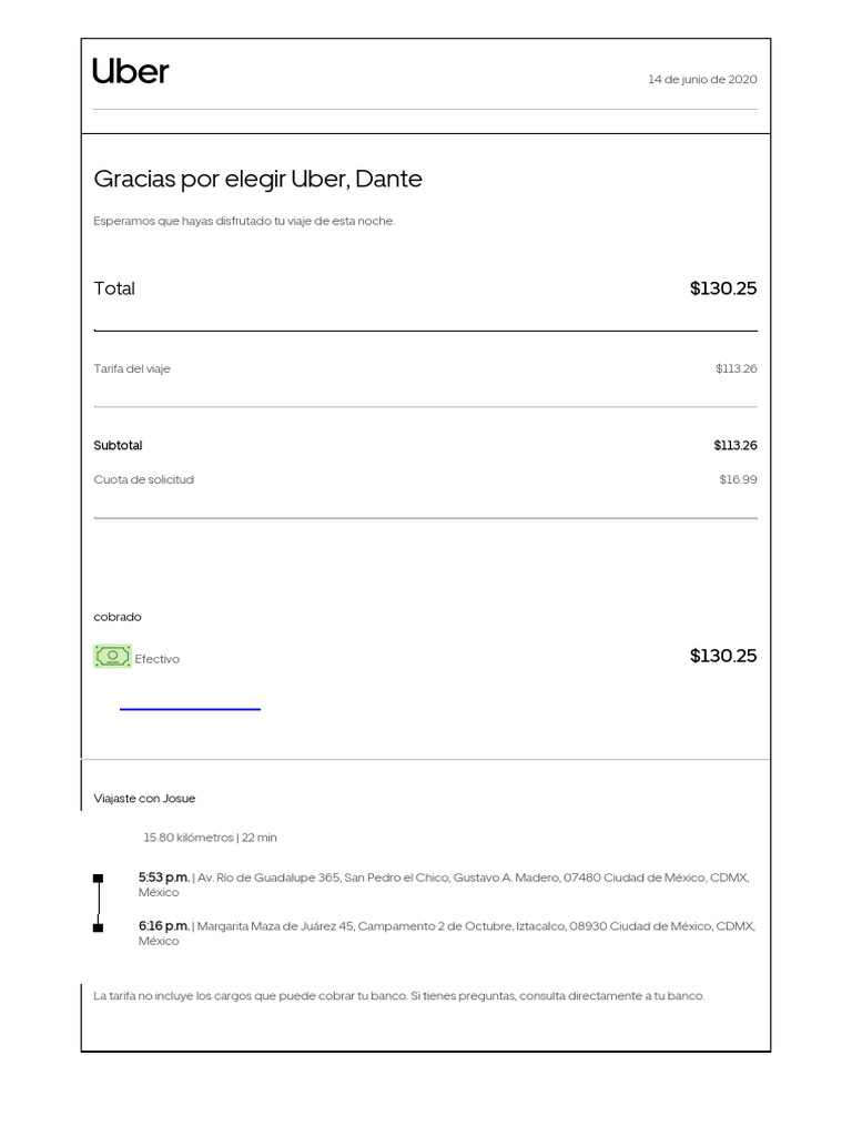 Receipt - Recibo Uber | PDF