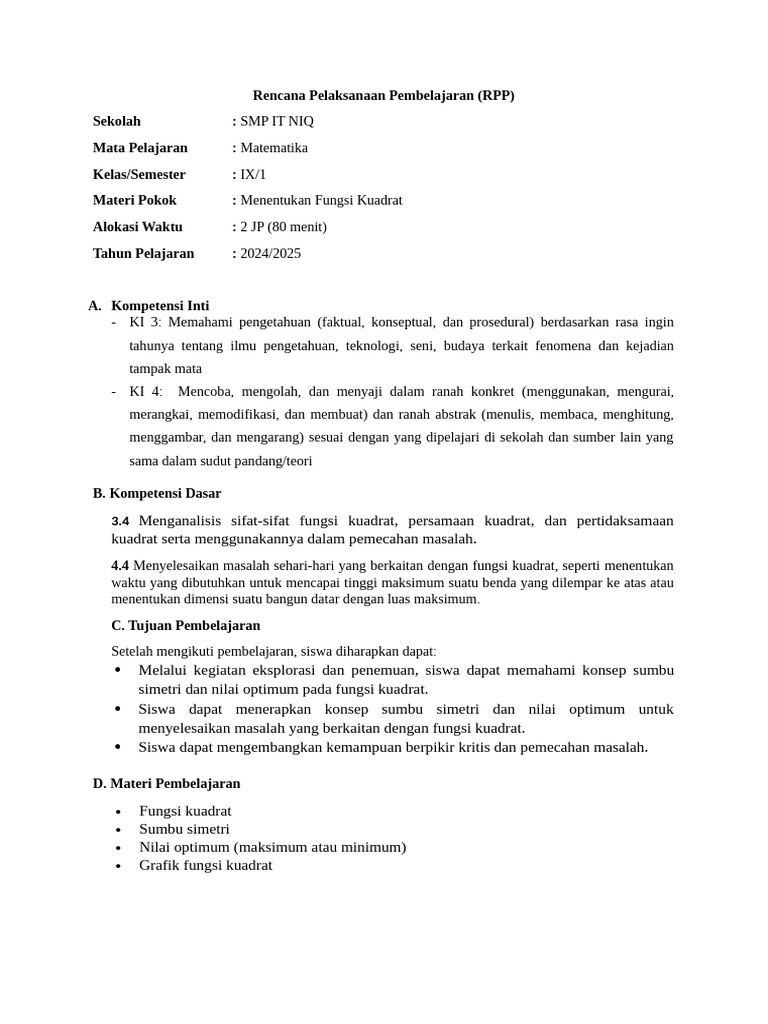 RPP MTK KELAS IX Per.7 | PDF