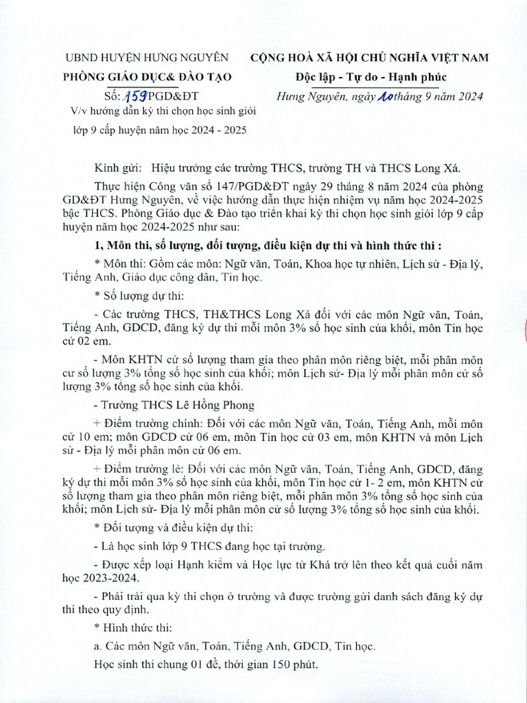 Công Văn HD Thi HSG L P 9 - 0001 | PDF