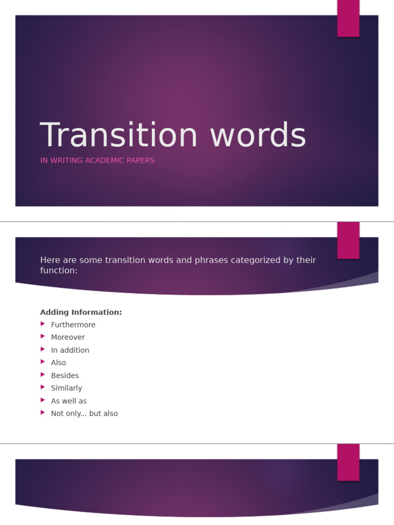 Transition Words-For Research | PDF