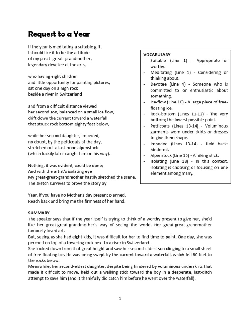 Request To A Year' by Judith Wright | PDF