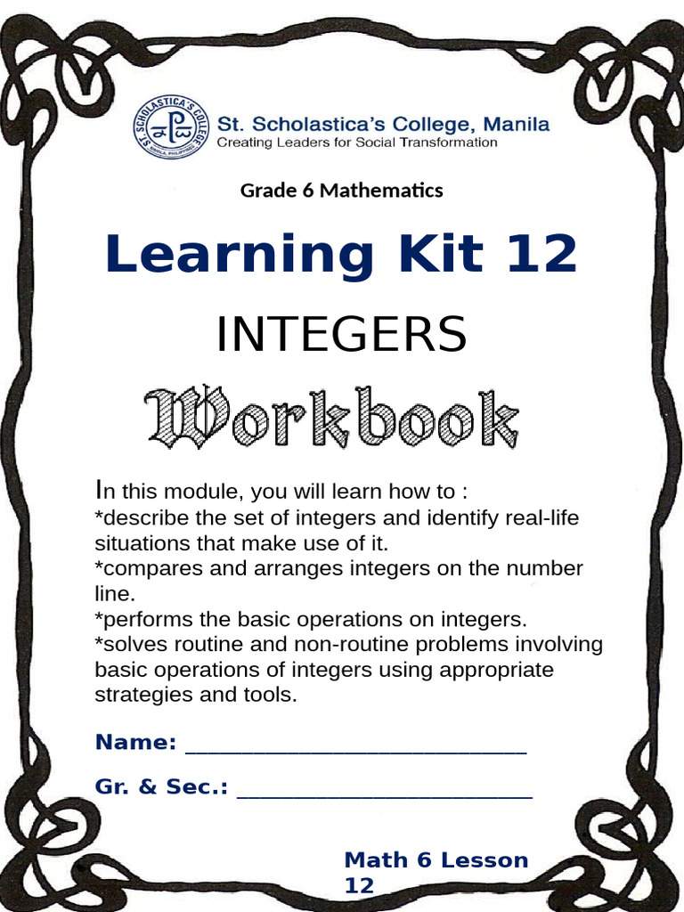 Learning Kit 12 - Integers | PDF