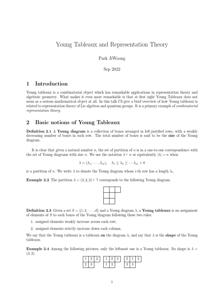 Young Tableaux in Representation Theory | PDF