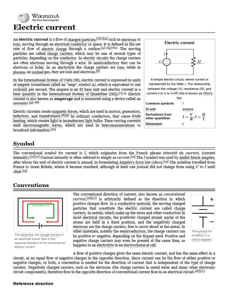 Electric Current - Wikipedia | PDF