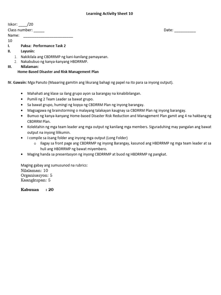 Q1 LAS 10 Performance Task | PDF