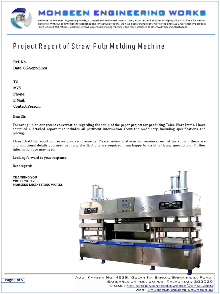 Wheat Straw Pulp Molding Machine | PDF