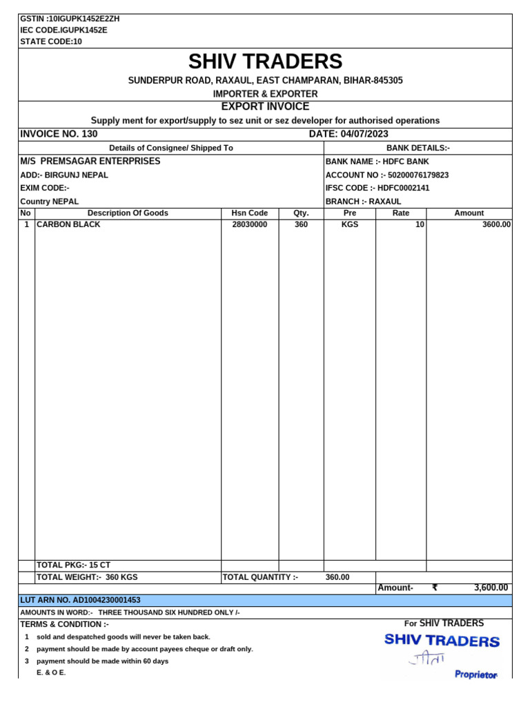 Invoice Shiv Traders | PDF