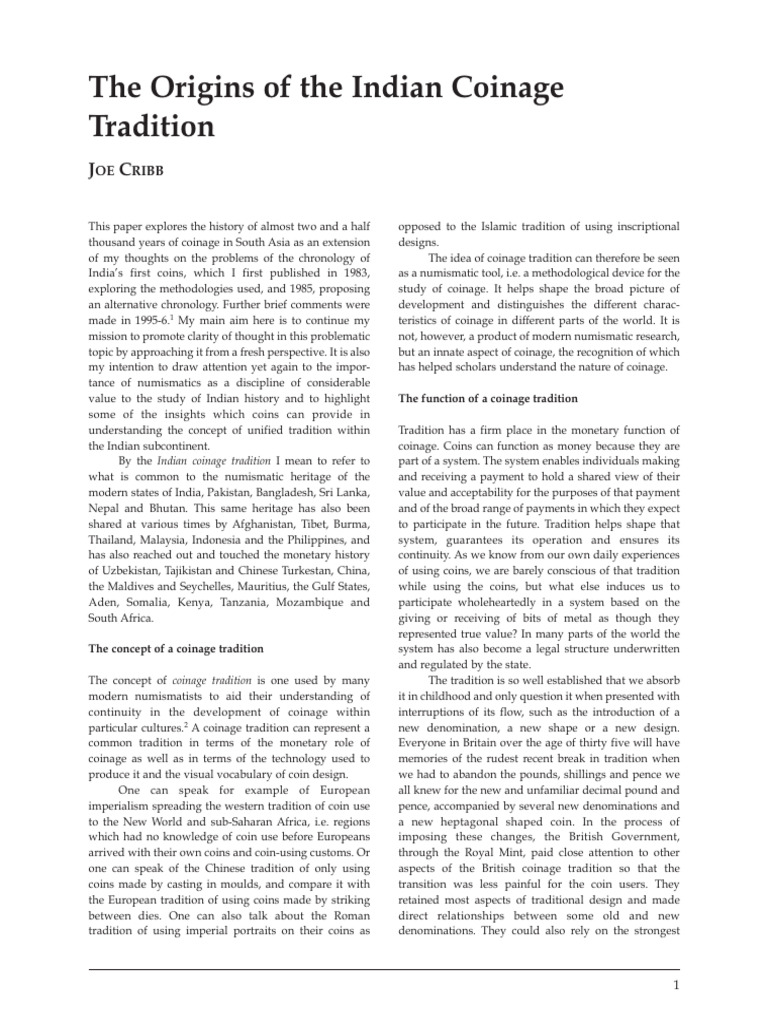 Origins of Indian Coinage Tradition | PDF | Coins | Numismatics