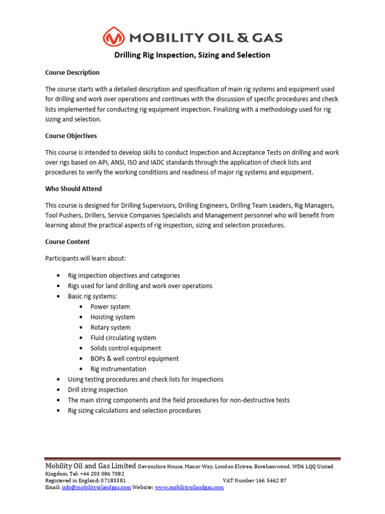 Drilling Rig Inspection Sizing and Selection | PDF