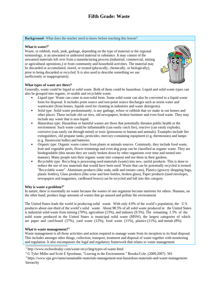 Waste Management for Fifth Graders | PDF | Waste Management | Science ...