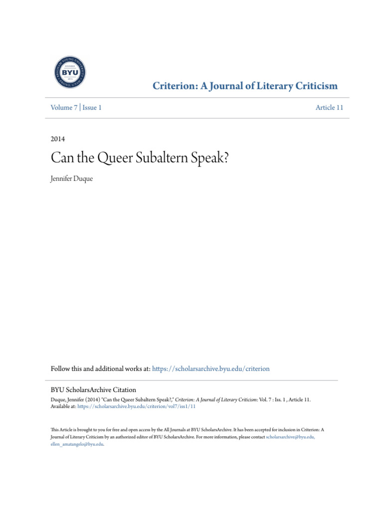 Can The Queer Subaltern Speak | PDF