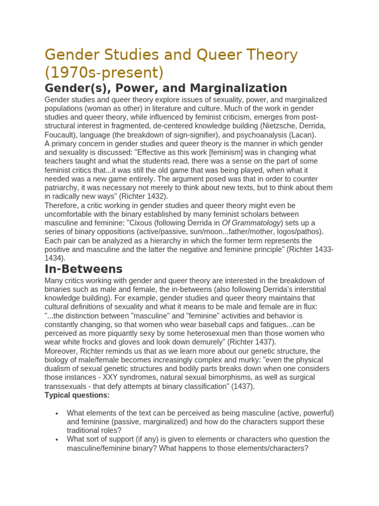 Gender Studies and Queer Theory | PDF