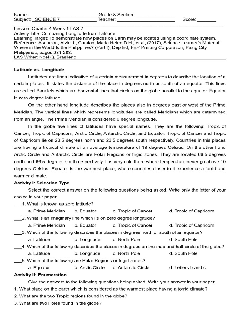 Q4 Science7 Week1 LAS2 | PDF