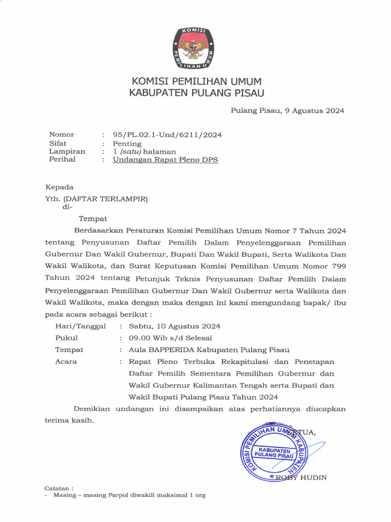 UNDANGAN PLENO DPS_PARPOL | PDF