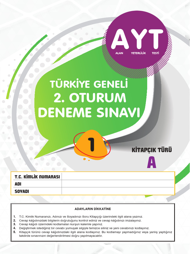Ankara - AYT Kurumsal Deneme-1 (A) 2020 - Compressed | PDF