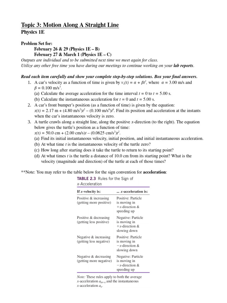 Topic 3 Motion Along A Straight Line | PDF