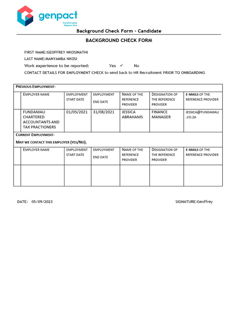 BGC Form - Candidate | PDF