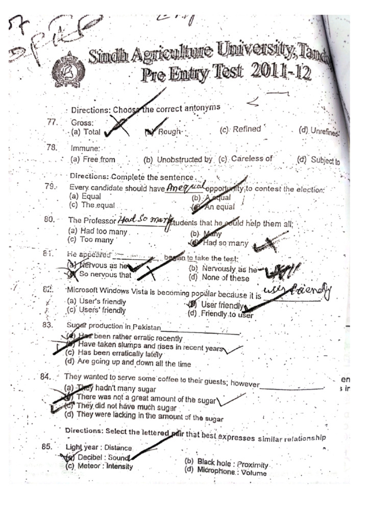 2011-12 Past Paper of SAU Tando Jam | PDF