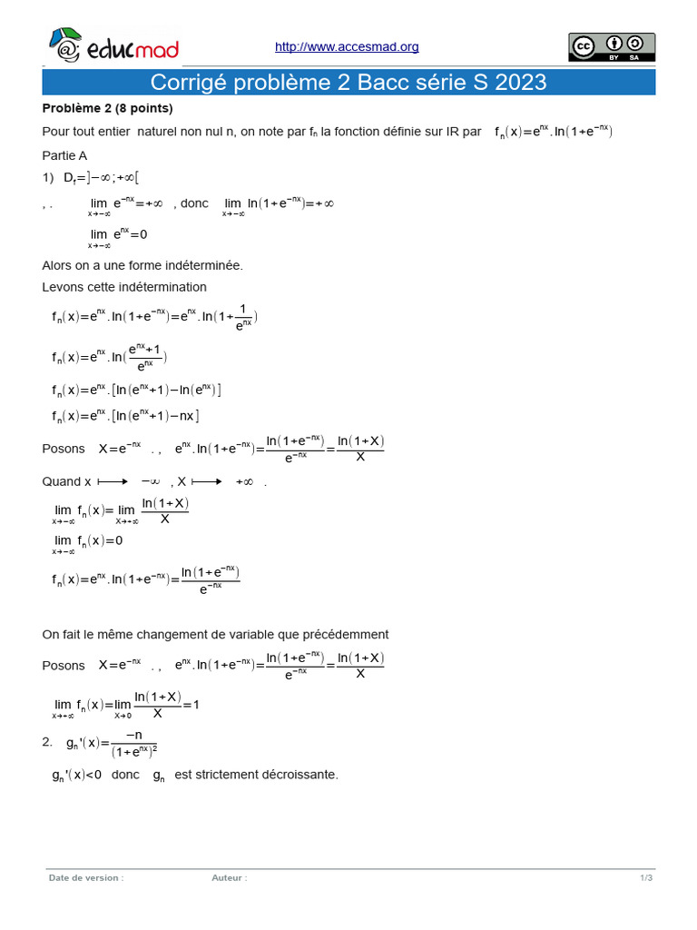 CorrigéBacc S 2023 - Pb2 | PDF