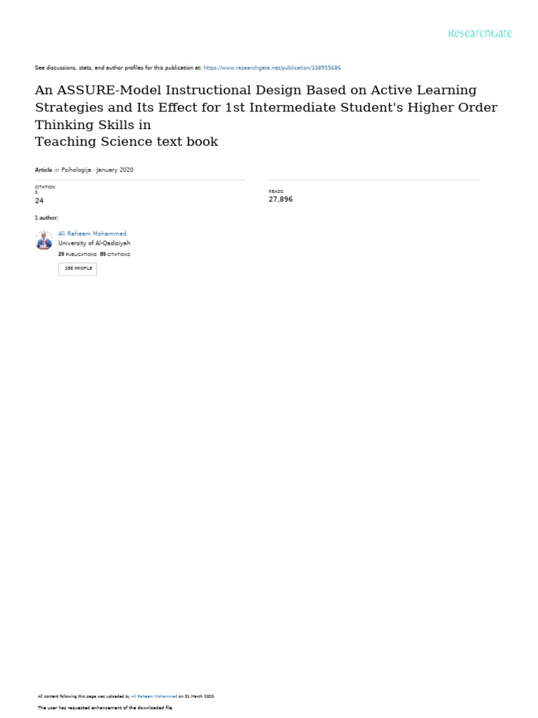 PADUA - ASSURE - Model Instructional Design Based On Active Learning ...