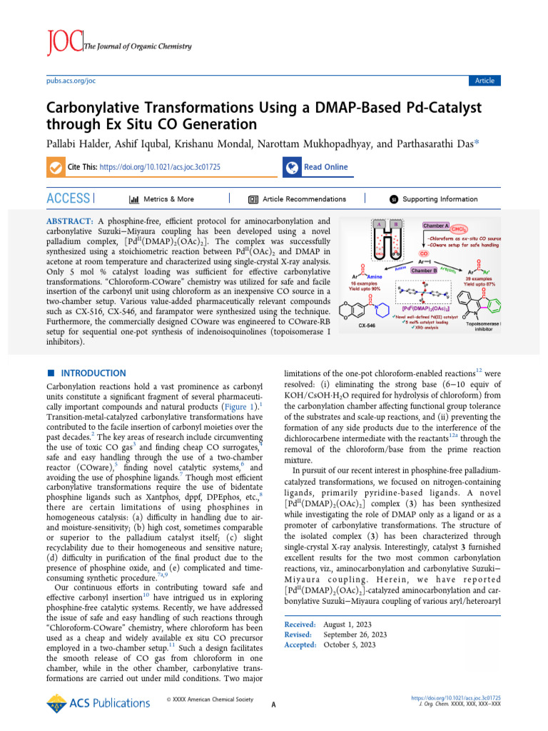 Carbonylative Transformations Using A DMAP Based PD Catalyst Through Ex Situ Co Generation | PDF