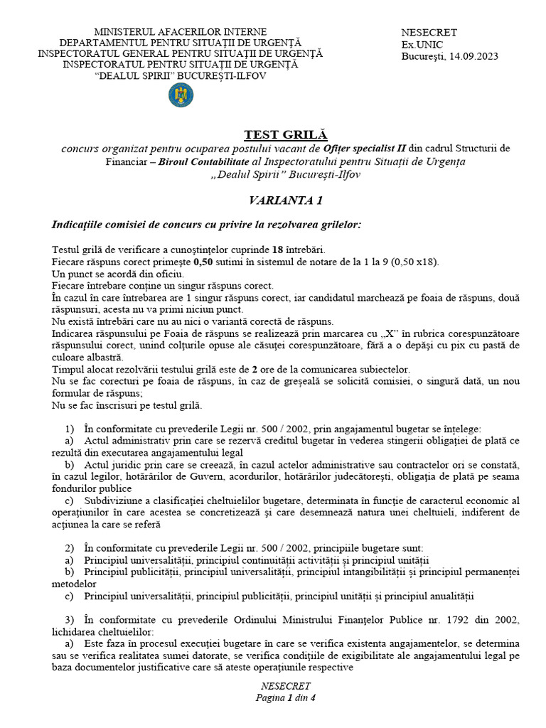 Subiecte Varianta | PDF