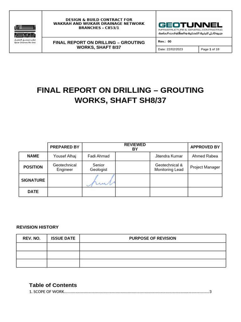 Final Report On Grouting Works at WWDN-SH8-37 | PDF | Borehole | Casing (Borehole)